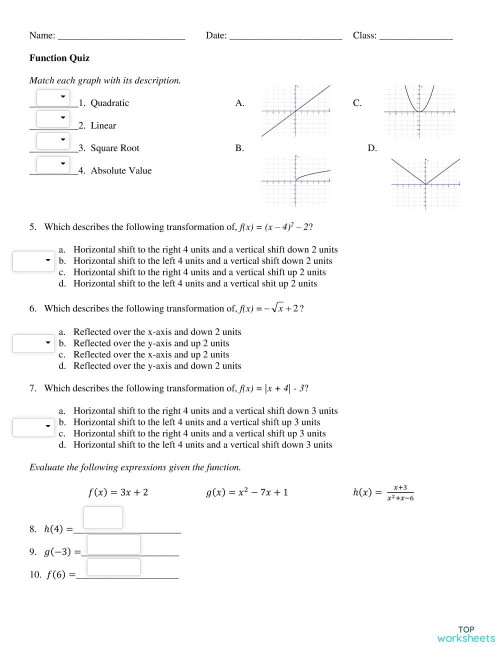 Functions Quiz. Interactive worksheet | TopWorksheets