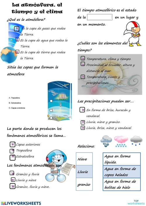 El tiempo atmosférico. Ficha interactiva | TopWorksheets