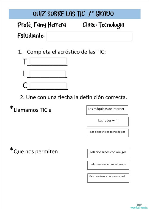 QUIZ DE LAS TIC 7°. Ficha interactiva | TopWorksheets