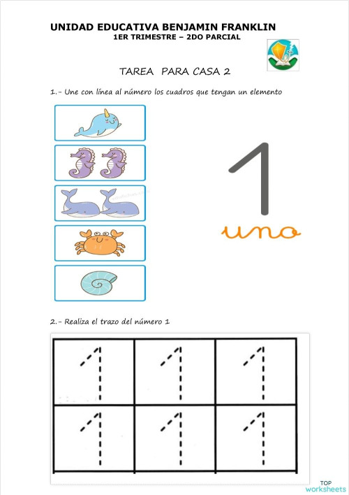 RELACIONAR UN ELEMENTO CON EL NÚMERO 1. Ficha interactiva | TopWorksheets