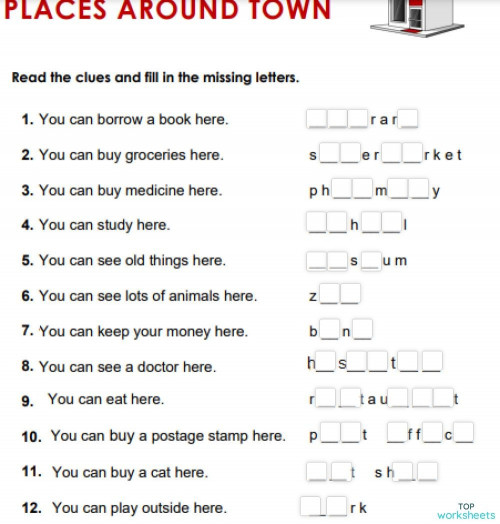 Places around town. Interactive worksheet | TopWorksheets