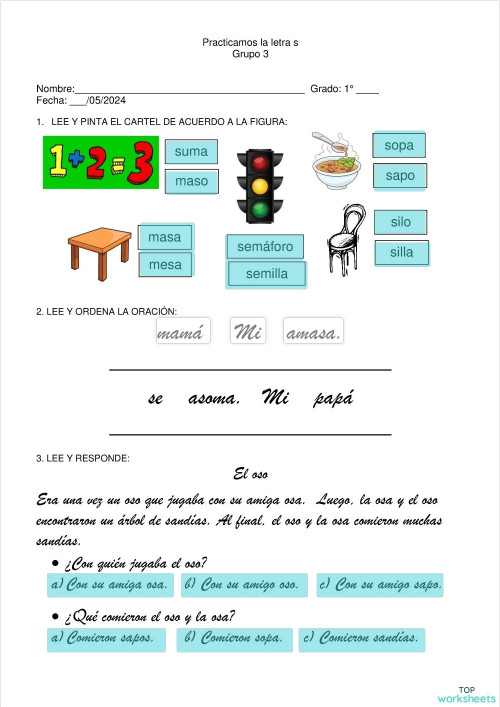 Rellena los espacios en blanco. Ficha interactiva | TopWorksheets