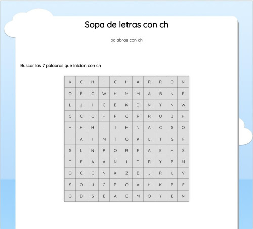 Sopa de letras con ch. Ficha interactiva | TopWorksheets