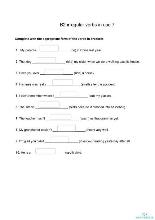 B2 Irregular verbs in use 7. Interactive worksheet | TopWorksheets