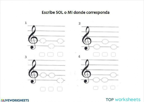 Notas sol y mi. Ficha interactiva | TopWorksheets