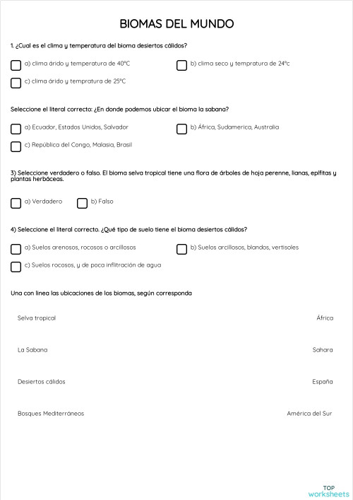 Hojas De Trabajo Imprimibles Sobre Biomas
