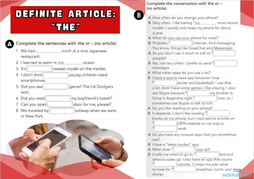 DEFINITE ARTICLE - THE. Interactive worksheet | TopWorksheets