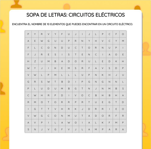 SOPA DE LETRAS: CIRCUITOS ELÉCTRICOS. Ficha interactiva | TopWorksheets