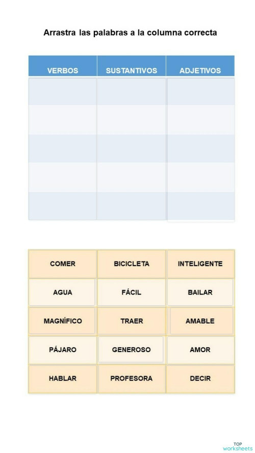 Adjetivos: fichas interactivas y ejercicios online | TopWorksheets
