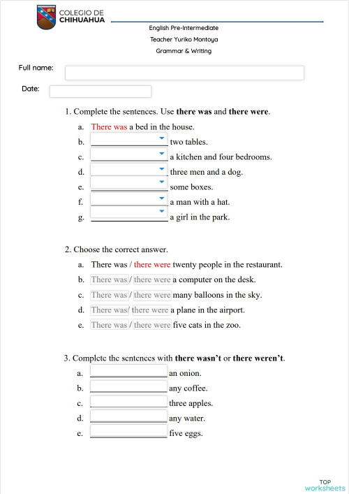 Grammar - There was/were. Interactive worksheet | TopWorksheets