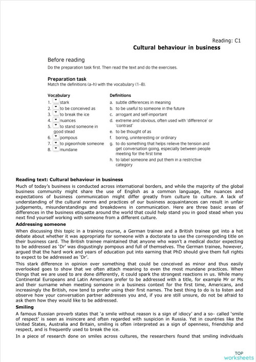 Business_Cultural_Behaviour. Interactive worksheet | TopWorksheets