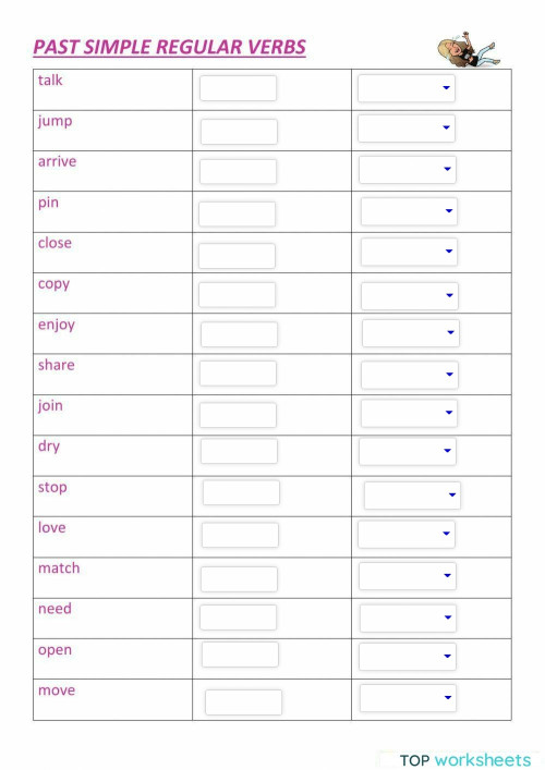 Past simple regular verbs. Interactive worksheet | TopWorksheets