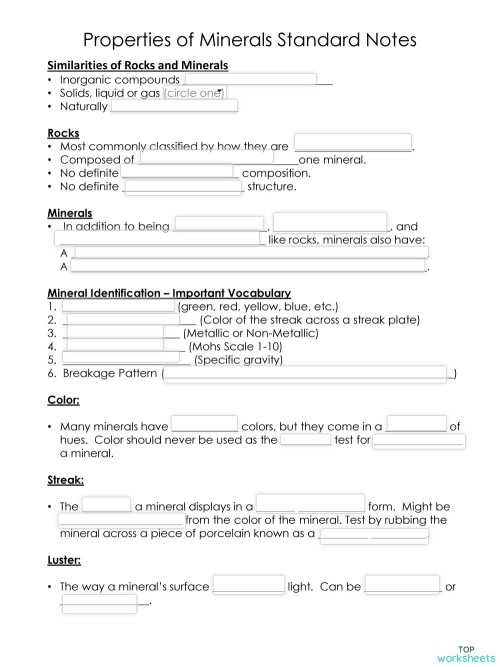 Properties of Minerals Guided Notes (1/6). Interactive worksheet ...
