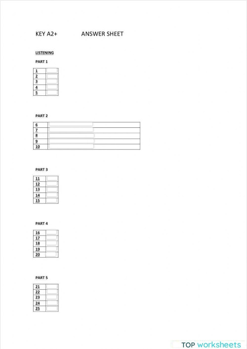 KEY A2+ Listening exam June 21. Interactive worksheet | TopWorksheets