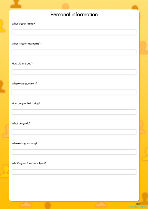 Personal information. Interactive worksheet | TopWorksheets