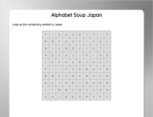 Alphabet Soup Japan. Interactive worksheet | TopWorksheets