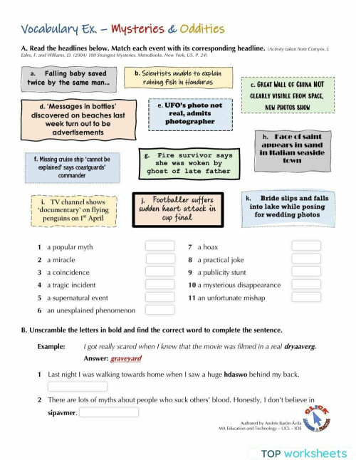 Vocabulary Ex. - Mysteries and Oddities. Interactive worksheet ...