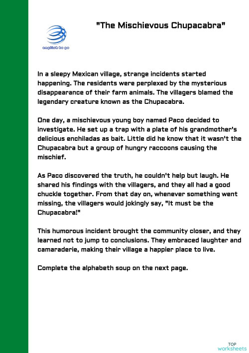 "The Mischievous Chupacabra". Interactive worksheet | TopWorksheets