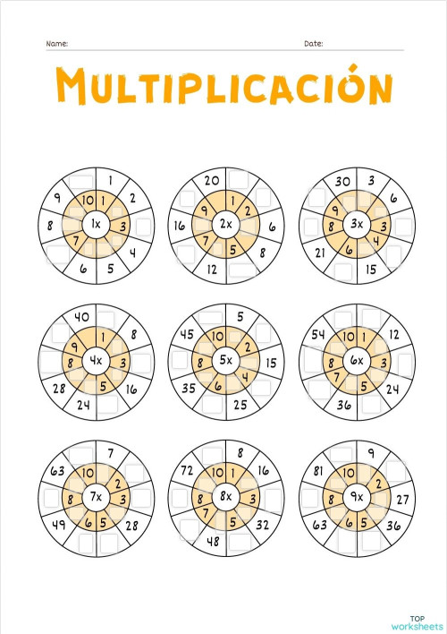 Tablas de multiplicar. Ficha interactiva | TopWorksheets