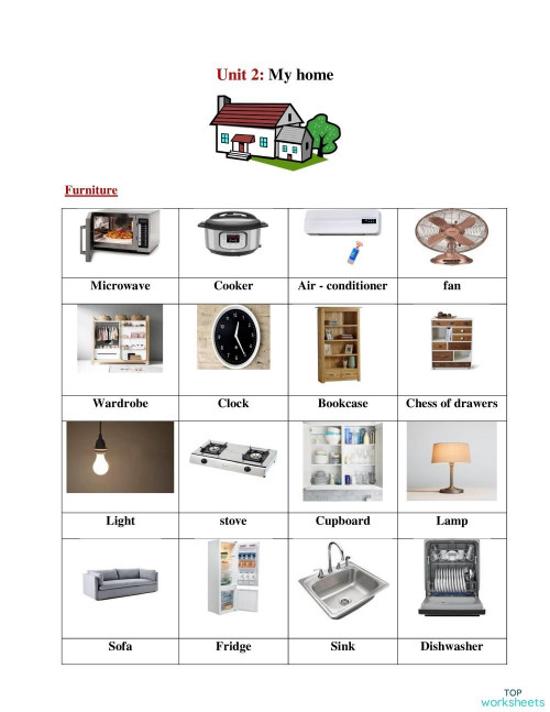 E6 Vocabulary - Unit 2: My home. Interactive worksheet | TopWorksheets
