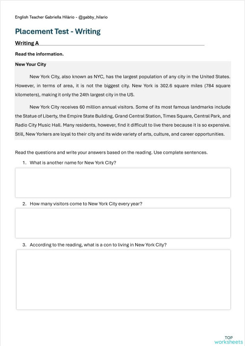 EI Placement Test - Writing. Interactive worksheet | TopWorksheets