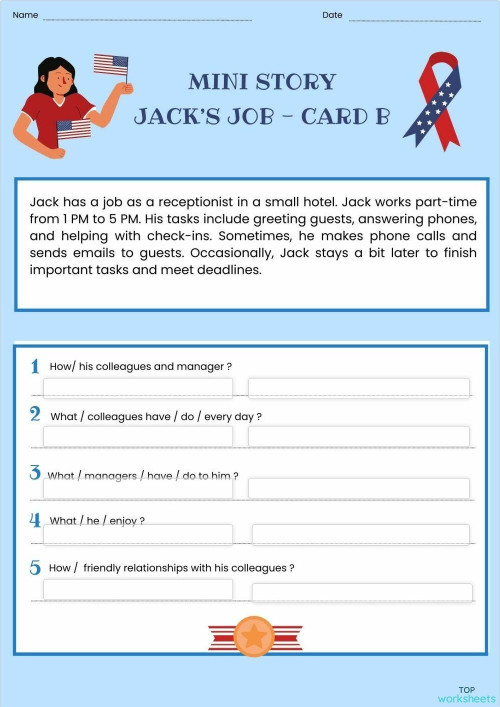 MINI STORY : JACK'S JOB - CARD B. Interactive worksheet | TopWorksheets