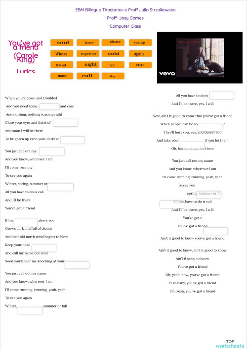 Computer class - You’ve got a friend. Interactive worksheet | TopWorksheets