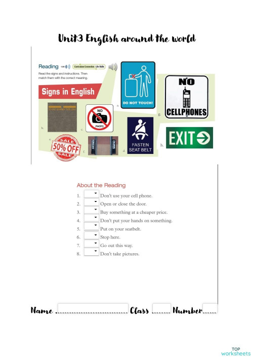English sign. Interactive worksheet | TopWorksheets