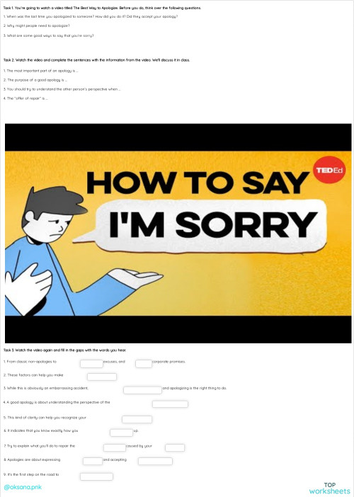 Lesson 106: The best way to apologize. Interactive worksheet ...