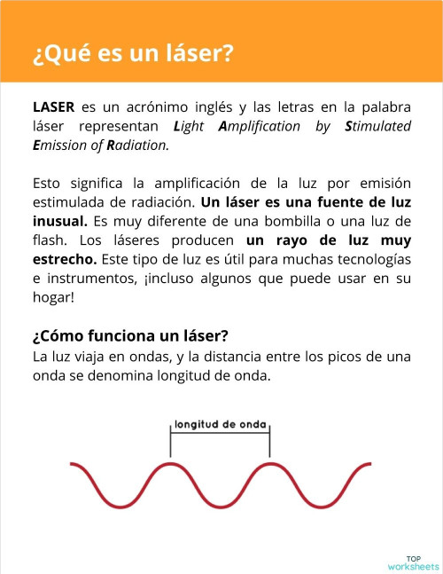 La luz LASER. Ficha interactiva | TopWorksheets