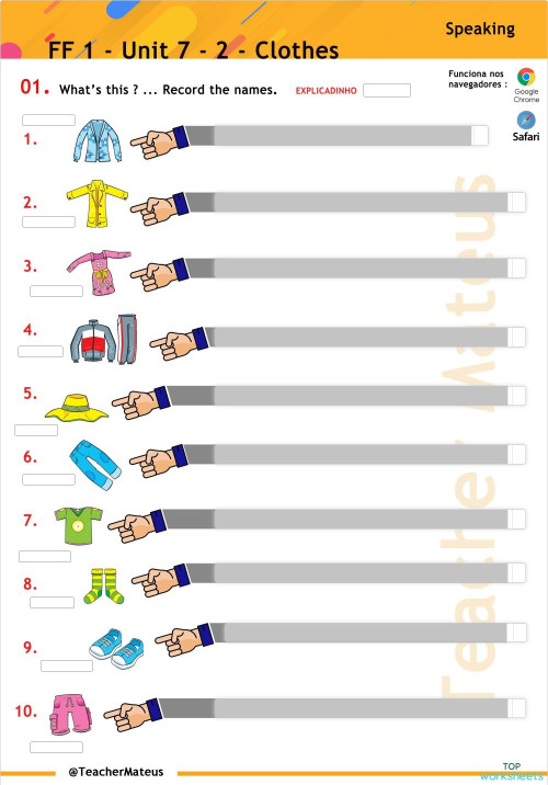 FF 1 - Unit 07 - 2 - Clothes - Speaking. Interactive worksheet ...