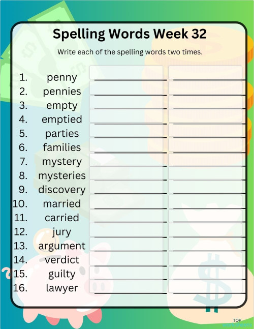 Spelling Words 32.1. Interactive worksheet | TopWorksheets