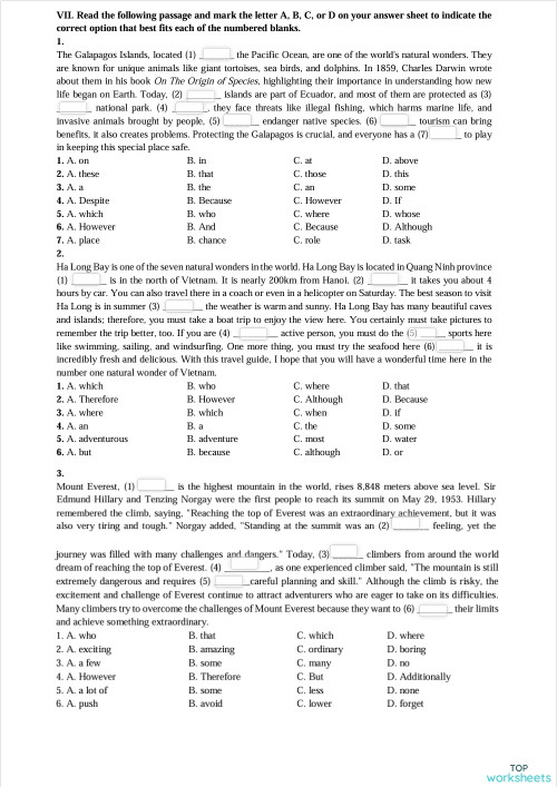 PRACTICE UNIT 7.1: NATURAL WONDERS OF THE WORLD. Interactive worksheet ...