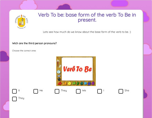 Verb To be: base form of the verb To Be in present.. Interactive ...