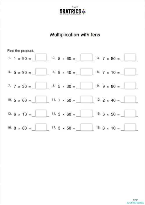 Multiplication AA. Interactive worksheet | TopWorksheets