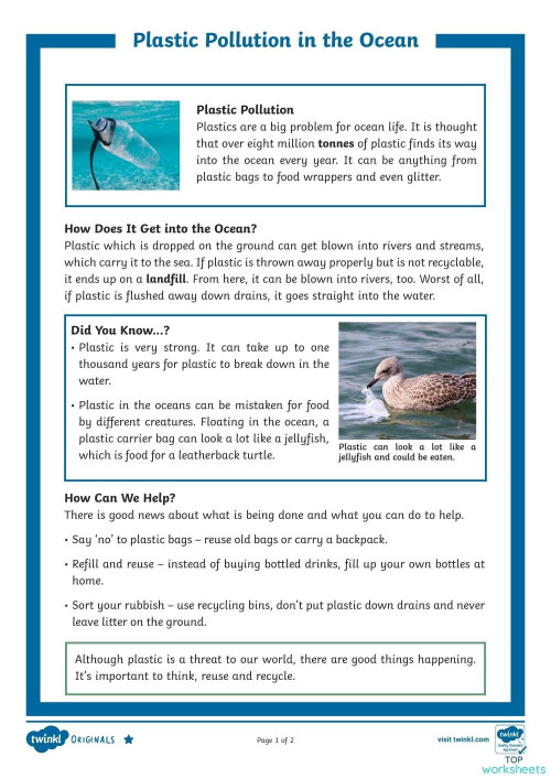 PLASTIC POLLUTION. Interactive worksheet | TopWorksheets