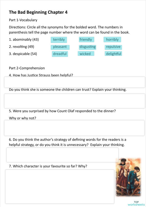 The Bad Beginning Chapter 4 Comprehension. Interactive worksheet ...