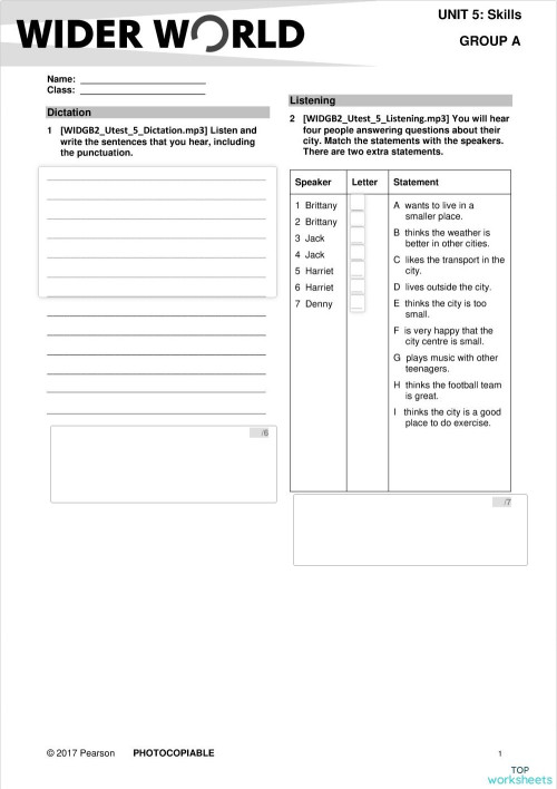 Wider world 2 Skills test 5A. Interactive worksheet | TopWorksheets