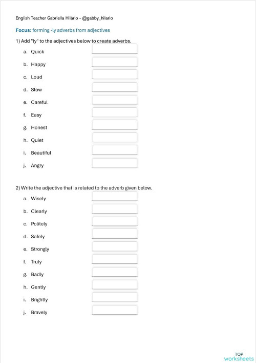 Adverbs 1 - Forming ly adverbs. Interactive worksheet | TopWorksheets