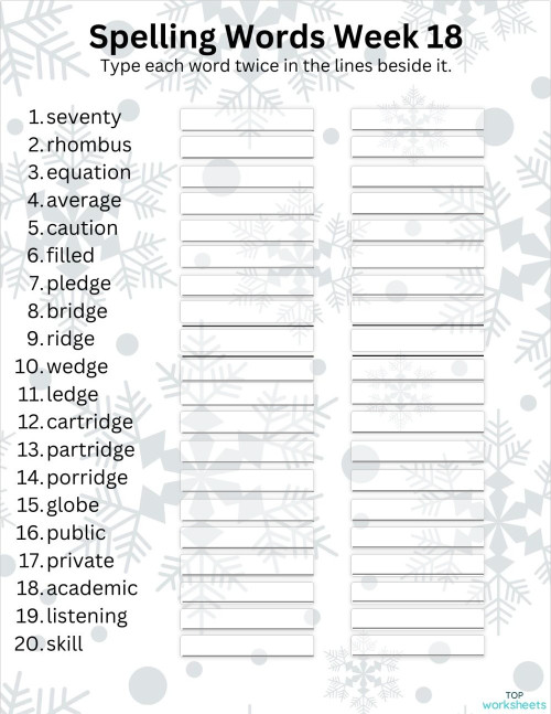 Spelling Words Week 18.1. Interactive worksheet | TopWorksheets