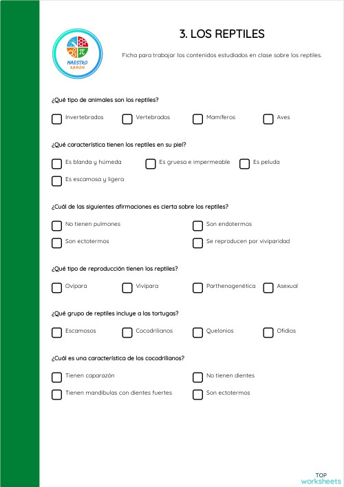 3. LOS REPTILES. Ficha interactiva | TopWorksheets