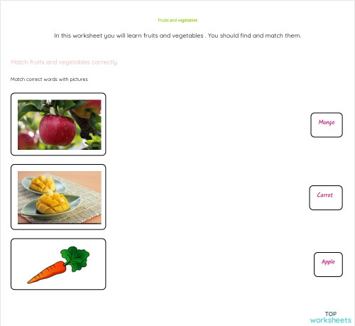 Fruits and vegetables. Interactive worksheet | TopWorksheets