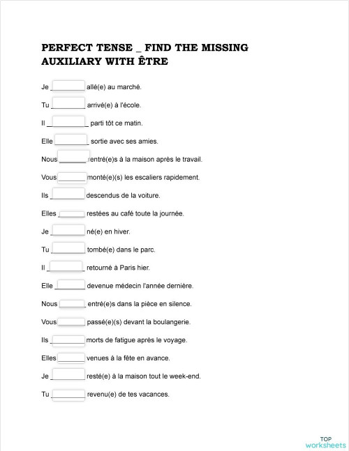 Pefect Tense _être. Interactive worksheet | TopWorksheets