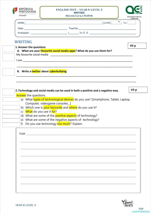 Writing 9E2. Interactive worksheet | TopWorksheets