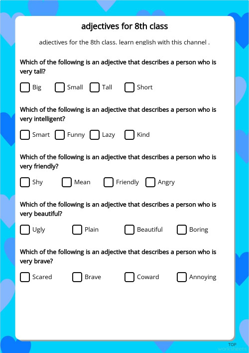 adjectives for 8th class. Interactive worksheet | TopWorksheets
