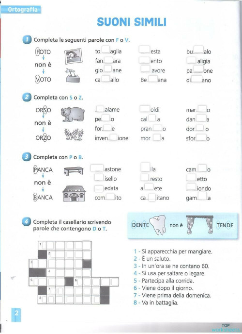 Ripasso suoni simili. Scheda interattiva | TopWorksheets