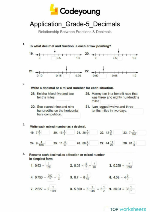 Application-Relationship Between Fractions & Decimals. Interactive ...