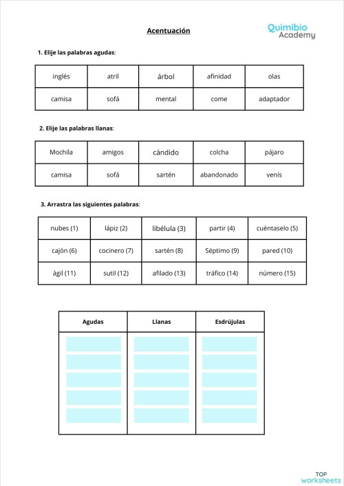 Diptongos e Hiatos. Ficha interactiva | TopWorksheets