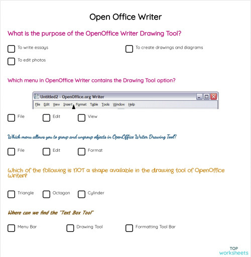 Open Office Writer. Interactive worksheet | TopWorksheets