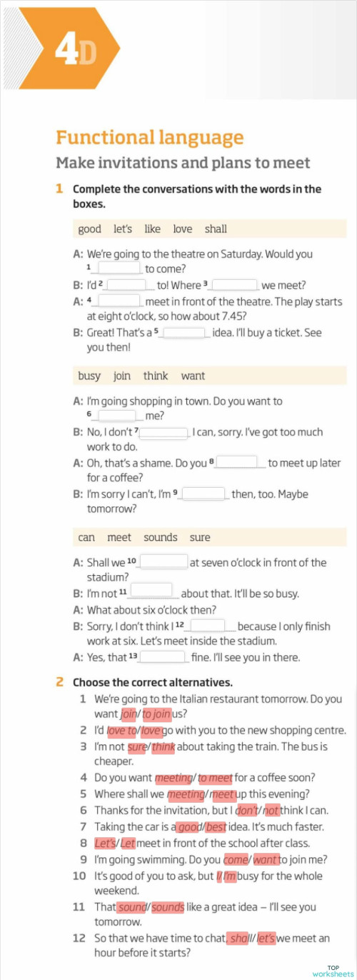 Roadmap A2+ WB 4D. Interactive worksheet | TopWorksheets